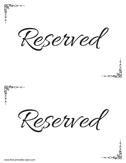 Free Printable Reserved Signs